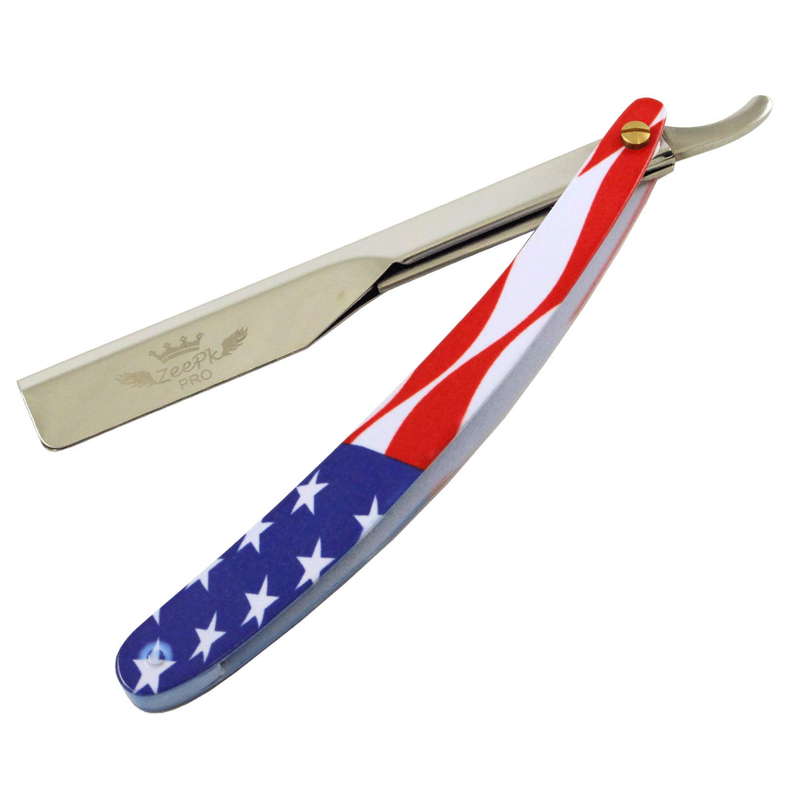 Straight Edge Razor - Barber Salon Quality (American Flag) Men's Beard Cut Throat Razor + 10 Shaving Blades By Zeepk