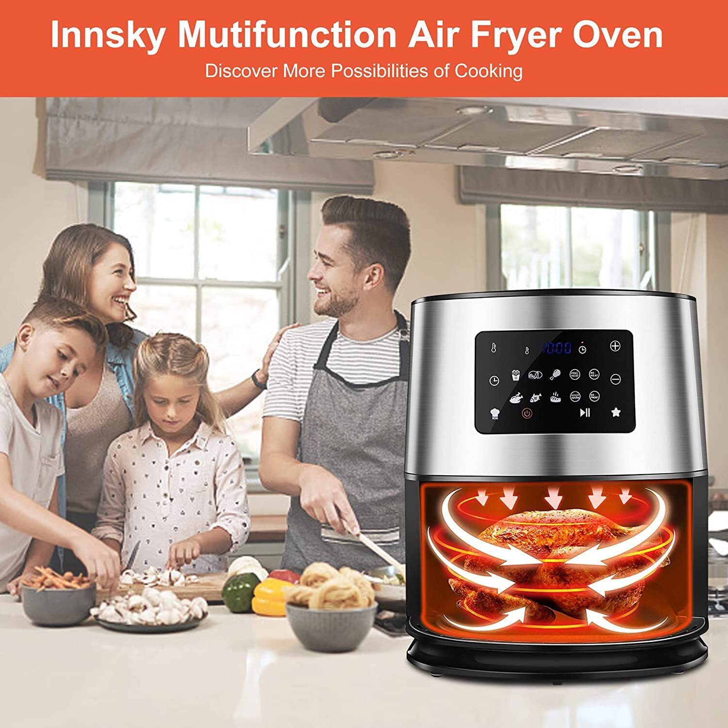 Air Fryer 6.3 Quart 10-in-1, Smart Electric Hot Airfryer Oven, 1700-Watt Oilless Cooker for Roasting, Air Frying, LED Digital Touchscreen, Nonstick Basket