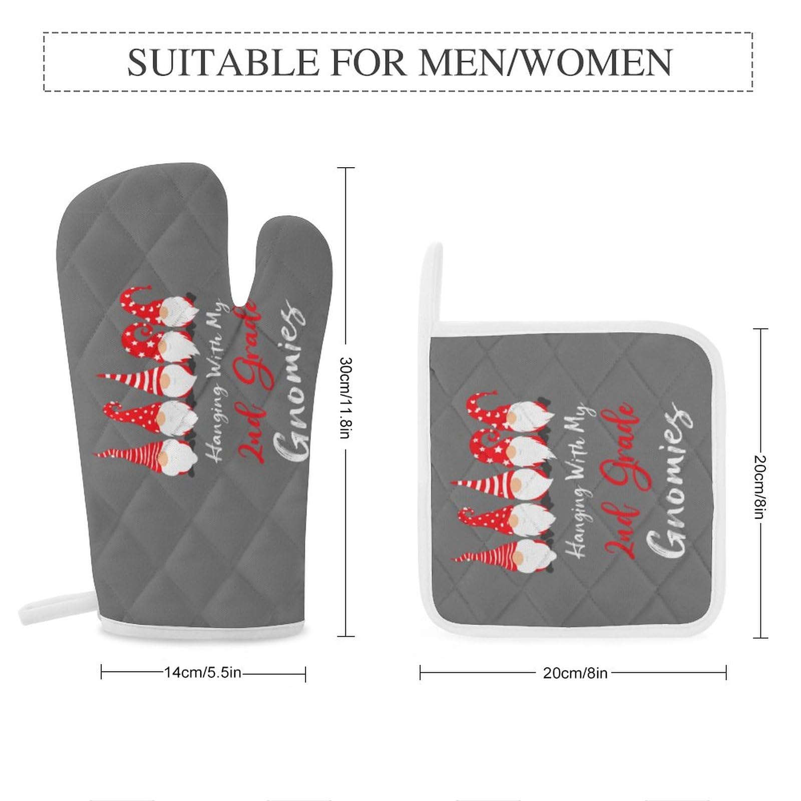 4PCS Oven Mitts and Pot Holders Sets, Funny Christmas Gnome Oven Mitts Set Heat Resistant Kitchen Microwave Gloves Safe for Baking,Cooking, BBQ