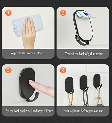 BANRIXIAN 10Pack Self-Adhesive Hooks Heavy Duty Hooks Wall Window Kitchen Behind Door Bathroom (Black White) (Black)