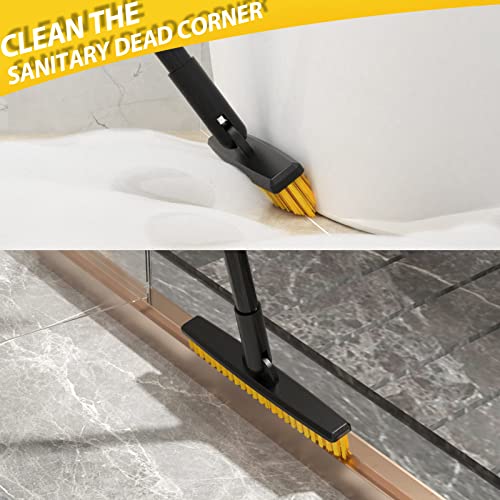 Bonpally Grout Scrub Brush with 57" Telescopic Handle, Shower Floor Brush Scrubber with V-shape Stiff Bristles,Grout Cleaner Brush for Cleaning Tile,Bathroom,Kitchen,Hard to Reach Corners Areas,Yellow