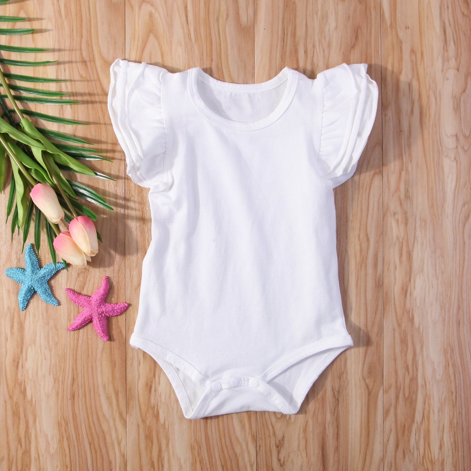 Mubineo Infant Baby Girls Basic 3-5-8-Pack Ruffle Short Sleeve Cotton Bodysuits (Ice Cream(5-pack), 2-3 Years)