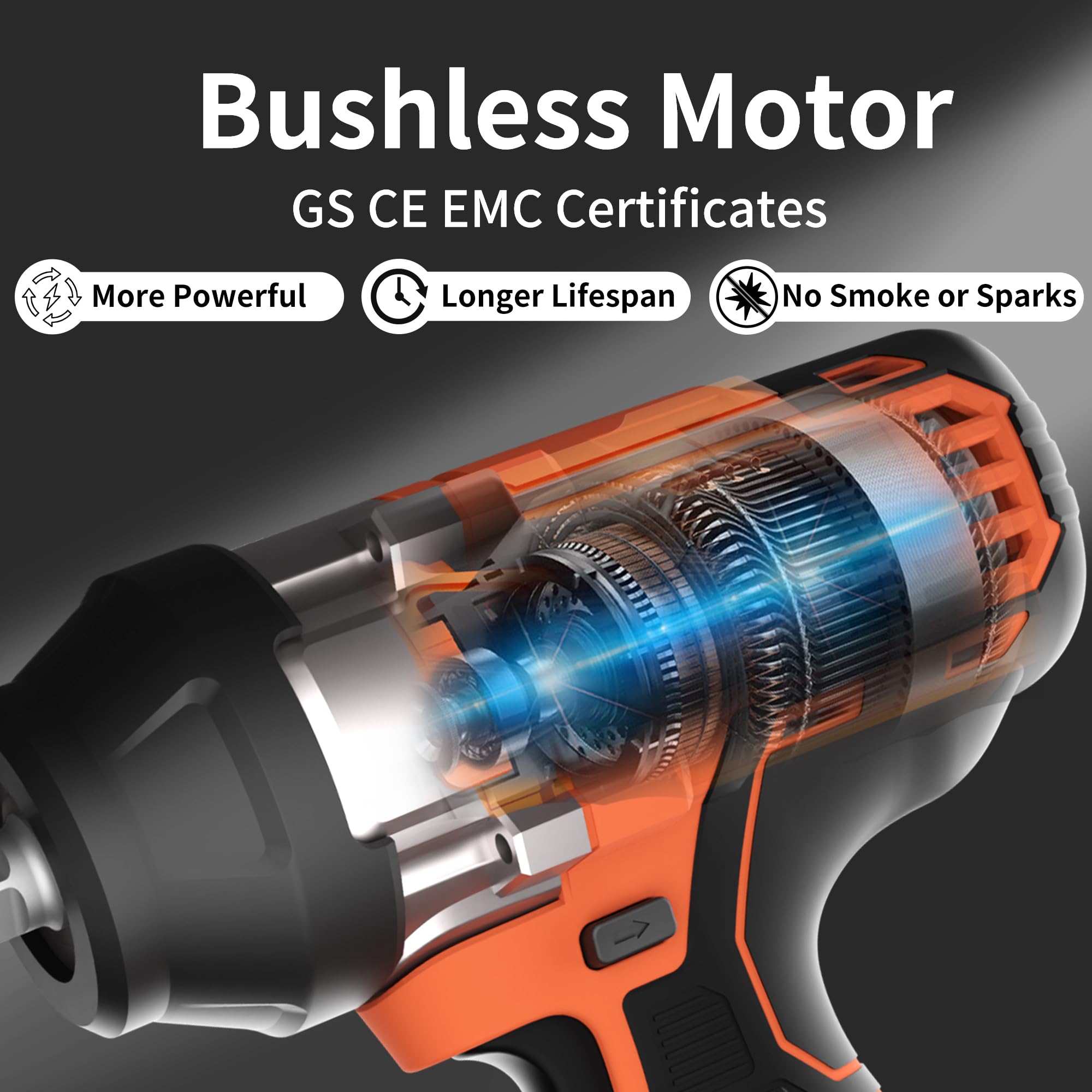 KAFUWELL 20V High Torque Impact Wrench, Max 738 ft-lbs (1000N.m), 5 Torque Control, with 4.0Amp Battery and Fast Charger, 1/2 Impact Gun with Brushless Motor