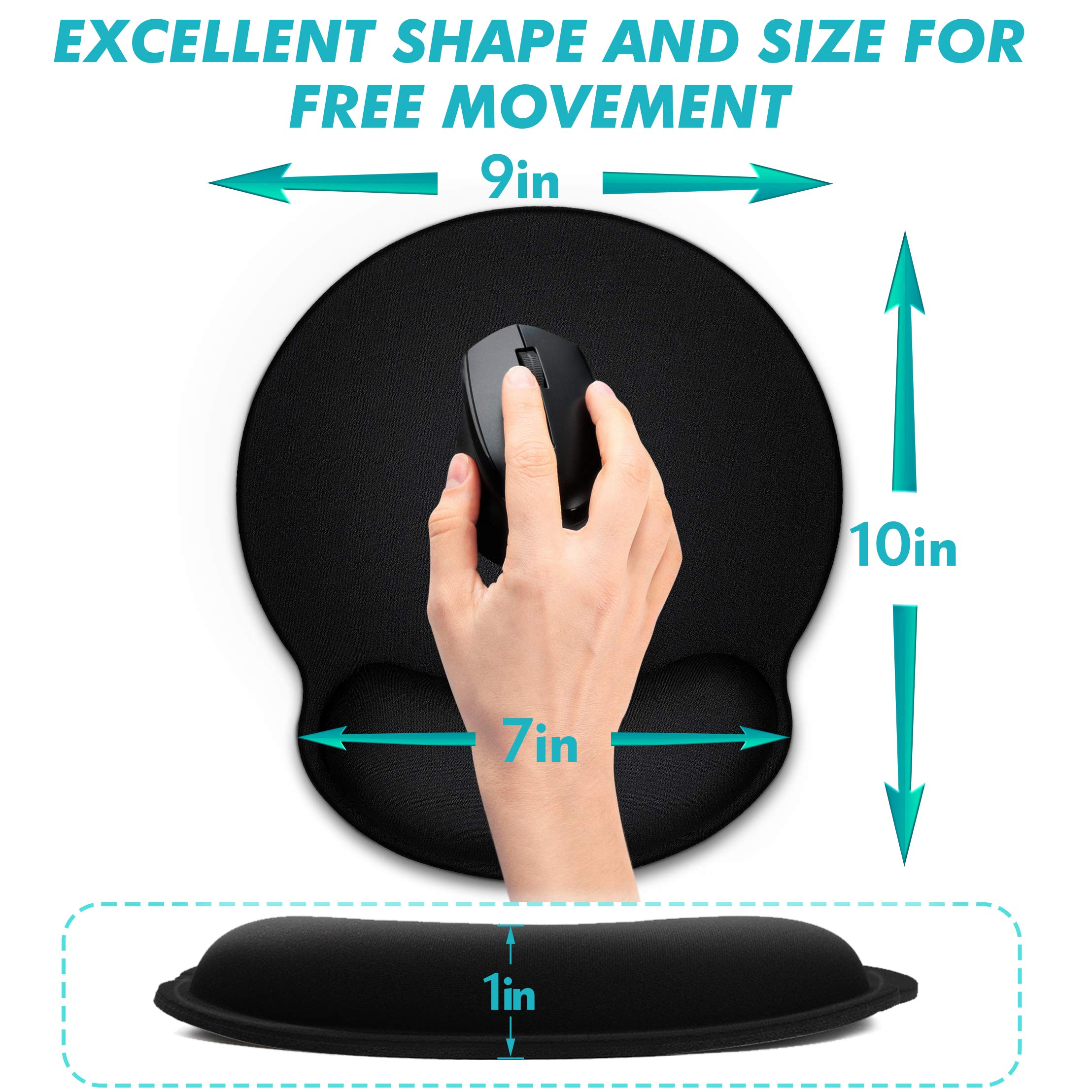 Ergonomic Mouse Pad 3 Pack with Wrist Rest Support, Round Gaming Mousepad with Smooth Surface & Non-Slip Rubber Base for Computer, Laptop, Office, Comfortable Memory Foam for Wrist Cushion