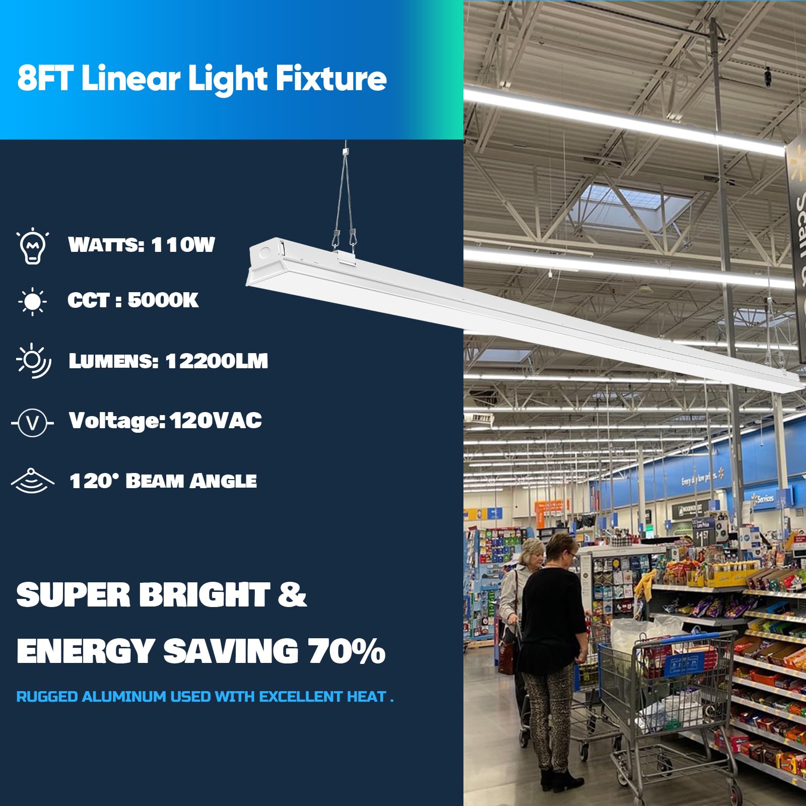 ANTLUX 8FT LED Shop Light Fixture, 110W LED Strip Light, 12200 LM, 5000K, 8 Foot LED Linear Lights, Linkable led Lighting for Garage Warehouse Workshop, Fluorescent Tube Replacement, 4 Pack