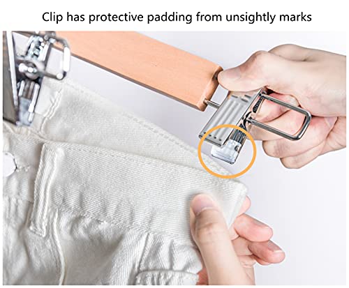 Amber Home 14.17" Solid Natural Wooden Pant Skirt Hangers 10 Pack, Bottom Hangers for Slacks Trousers Jeans with 2-Adjustable Anti-Rust Clips (Natural, 10 Pack)