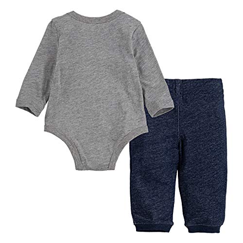 Levi's Baby Long Sleeve Bodysuit and Joggers 2-Piece Outfit Set, Grey Heather/Navy, 3M
