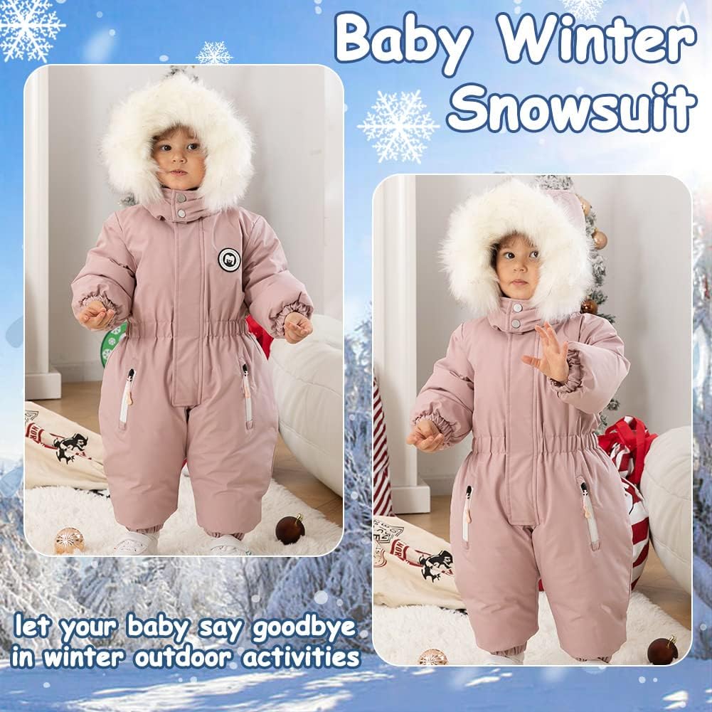 AIKSSOO Kids Baby One Piece Snowsuits Overalls Ski Suits Jackets Coats Jumpsuits Winter Outdoor Snowboarding Pink