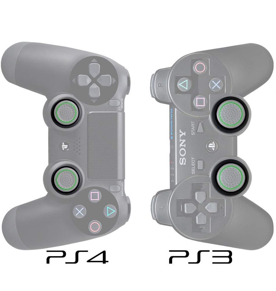 4PCS Silicone Thumb Stick Joystick Analog Grip Thumbsticks Cap Cover Case for PS4 PS3 PS2 Xbox One Xbox 360 Wii U NS Pro Controller (White-Green)