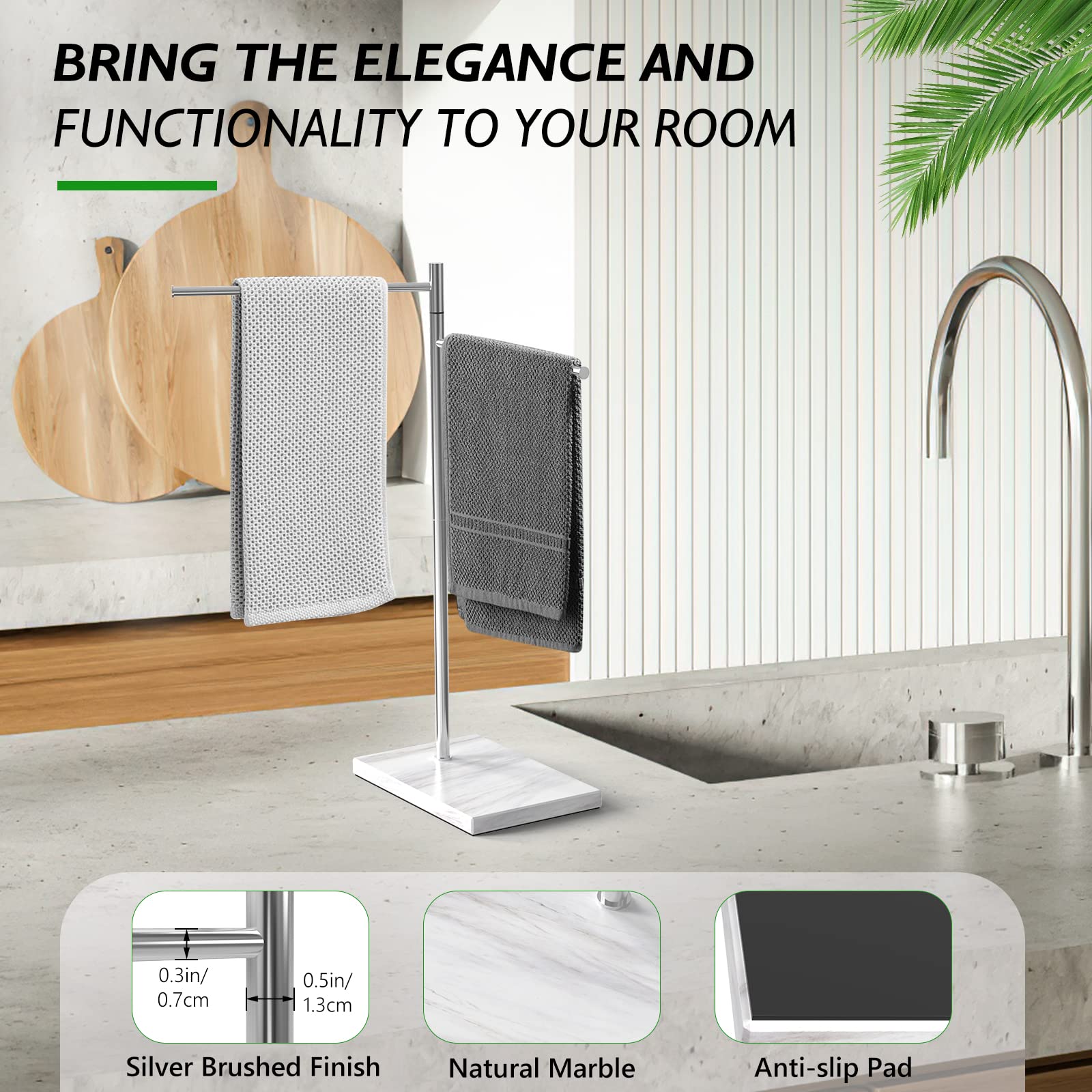 Luxspire Marble Hand Towel Holder, Free Standing Hand Towel Stand, πππ©πͺπ§ππ‘ Marble Base Countertop Towel Stand Stainless Steel Swivel Towel Rack for Bathroom Kitchen Countertop, F-Shape