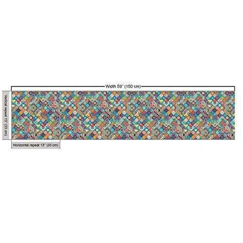 Ambesonne Bohemian Material Fabric by The Yard, Geometric Pattern Ornamental Boho Floral Folk Art Abstract, Accent for Curtains Dog Beds and Pillow Shams Decorative DIY Home Project, 1 Yard, Blue Cream