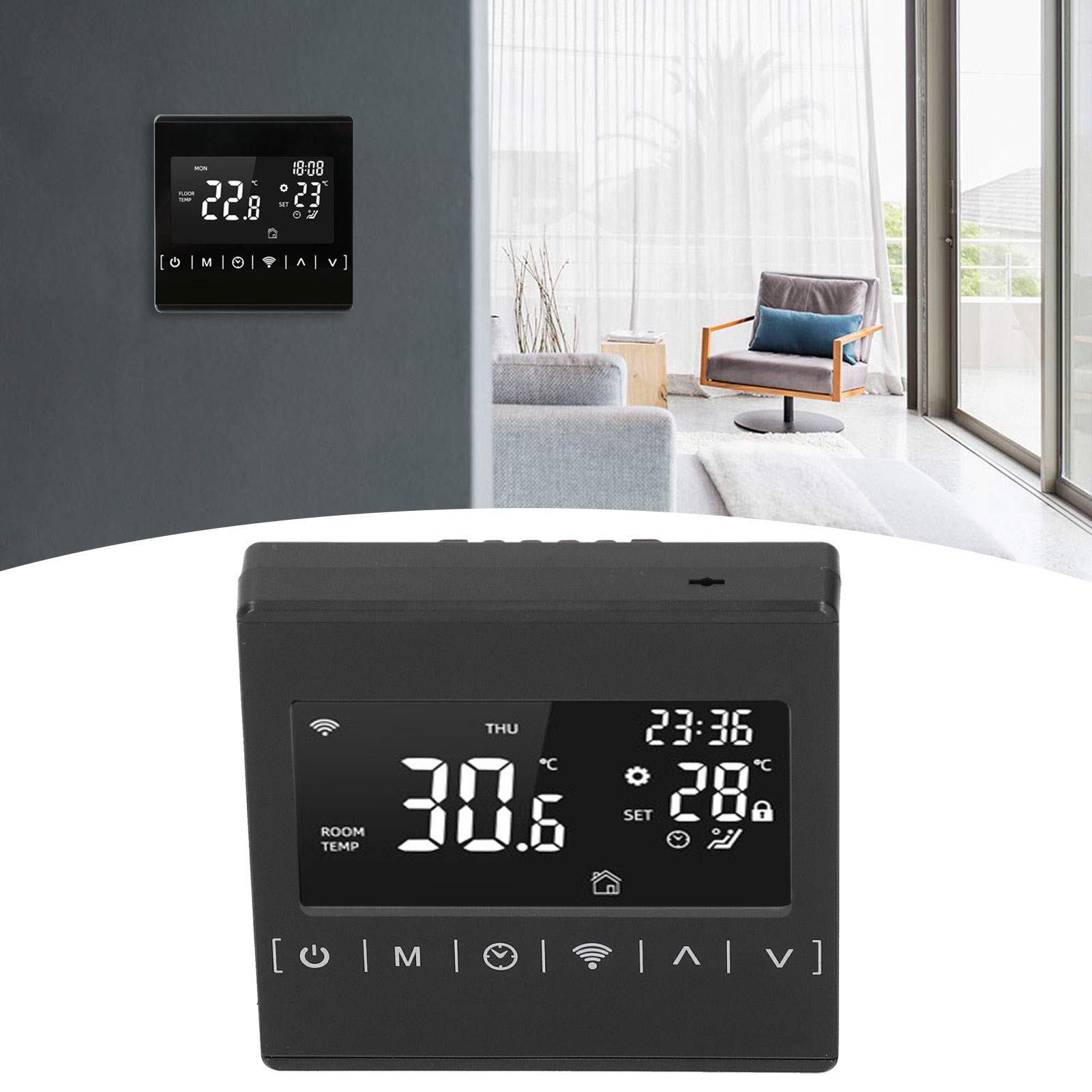 AC 85V~265V WiFi Smart Thermostat,Electric Floor Heating Temperature Controller Digital Touch Screen LCD Display Easy to Read