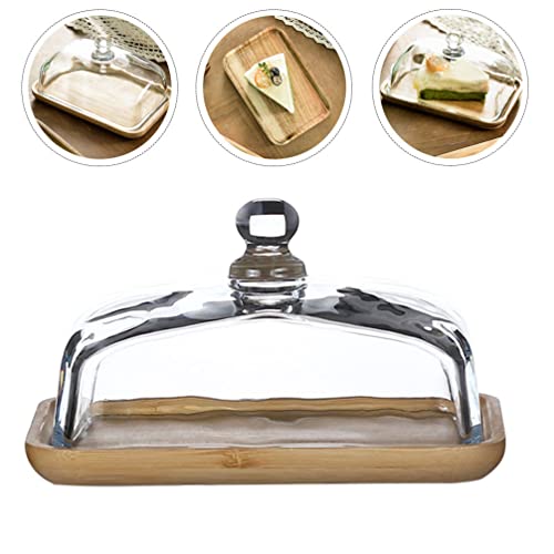 Bamboo Butter Dish with Glass Lid- 18X12X10CM Clear Butter Tray for Refrigerator& Counter for Butter, Block of Cream Cheese& Serving Dish ( Bamboo Tray )