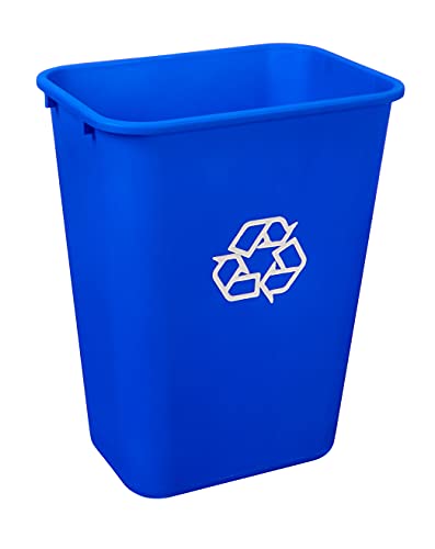 Amazon Basics Rectangular Commercial Office Wastebasket, Recycle Logo, 10 gallon (Pack of 1), Blue (Previously AmazonCommercial brand)