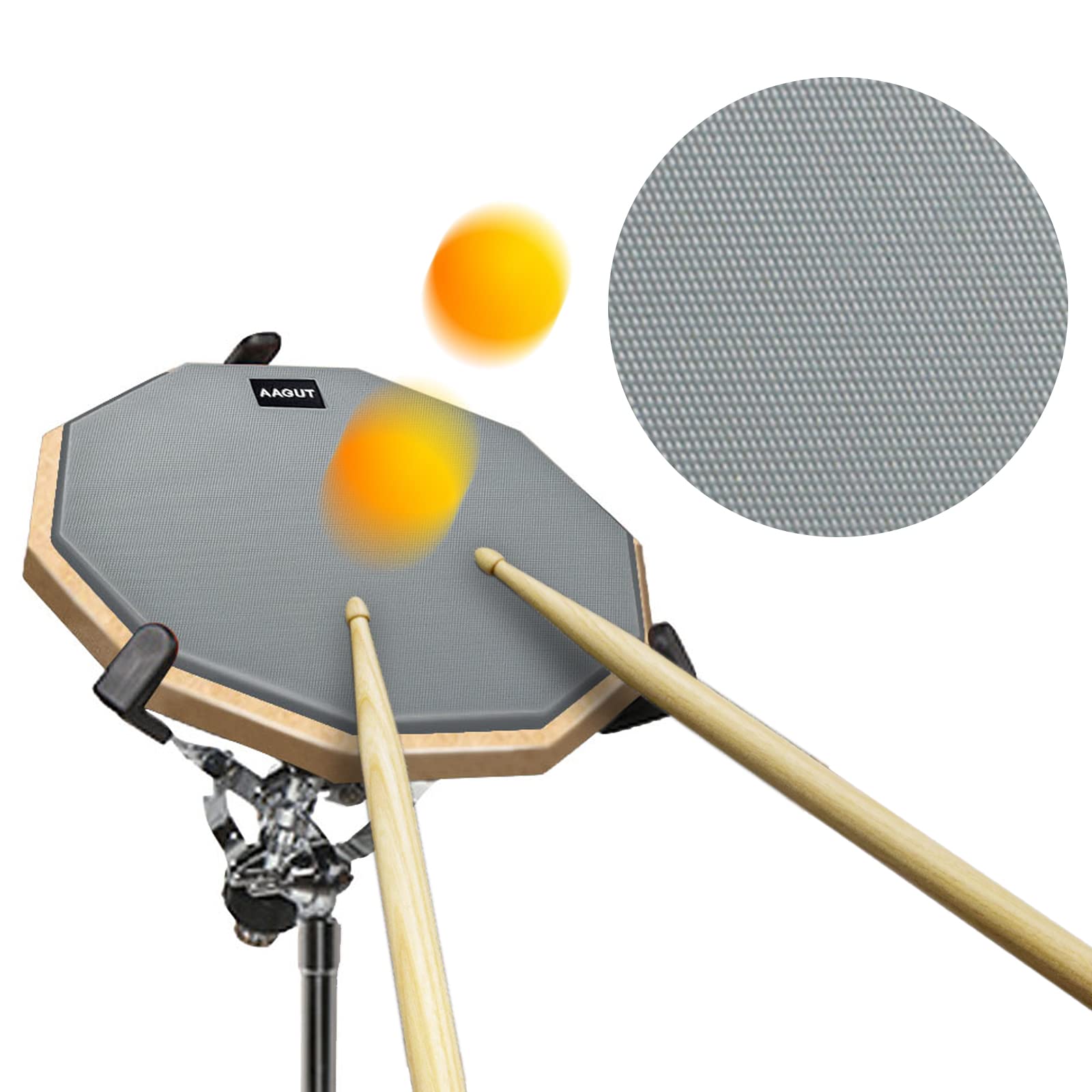 AAGUT Practice Pad with Drum Sticks Set, 12 Inch Marching Band Bass Snare Drums Pads with 4 Hickory Classic Drumsticks and Carry Bag (Gray)