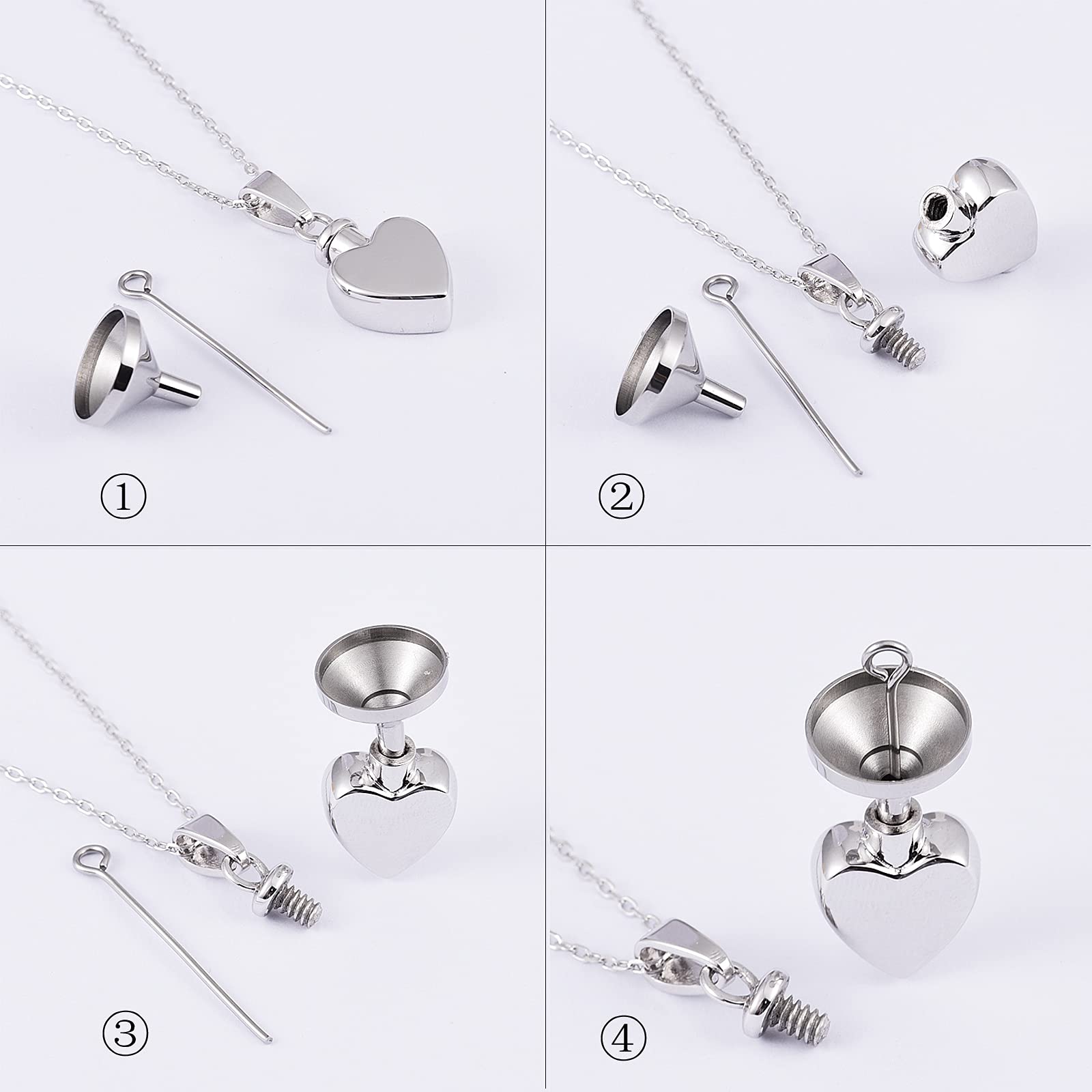 925 Sterling Silver Heart Urn Necklace Simple Blank Always in My Heart Ashes Cremation Jewelry Memorial Keepsake Pendant with Funnel Kit