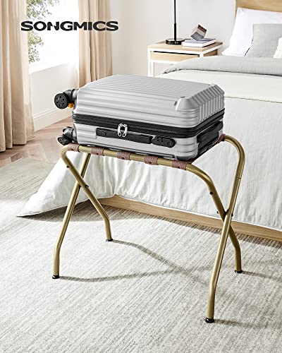 SONGMICS Luggage Rack, Luggage Rack for Guest Room, Suitcase Stand, Steel Frame, Foldable, for Bedroom, Golden URLR064A01