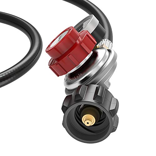 Kohree 4FT Adjustable Propane Regulator with Hose High Pressure, 0-30 & 0-60 PSI Gauges & β
Flare Fitting for Fire Pit, Fryers, Burners, Heaters, QCC1 Tank, BBQ Grill, Smoker, Cooker, Stoves