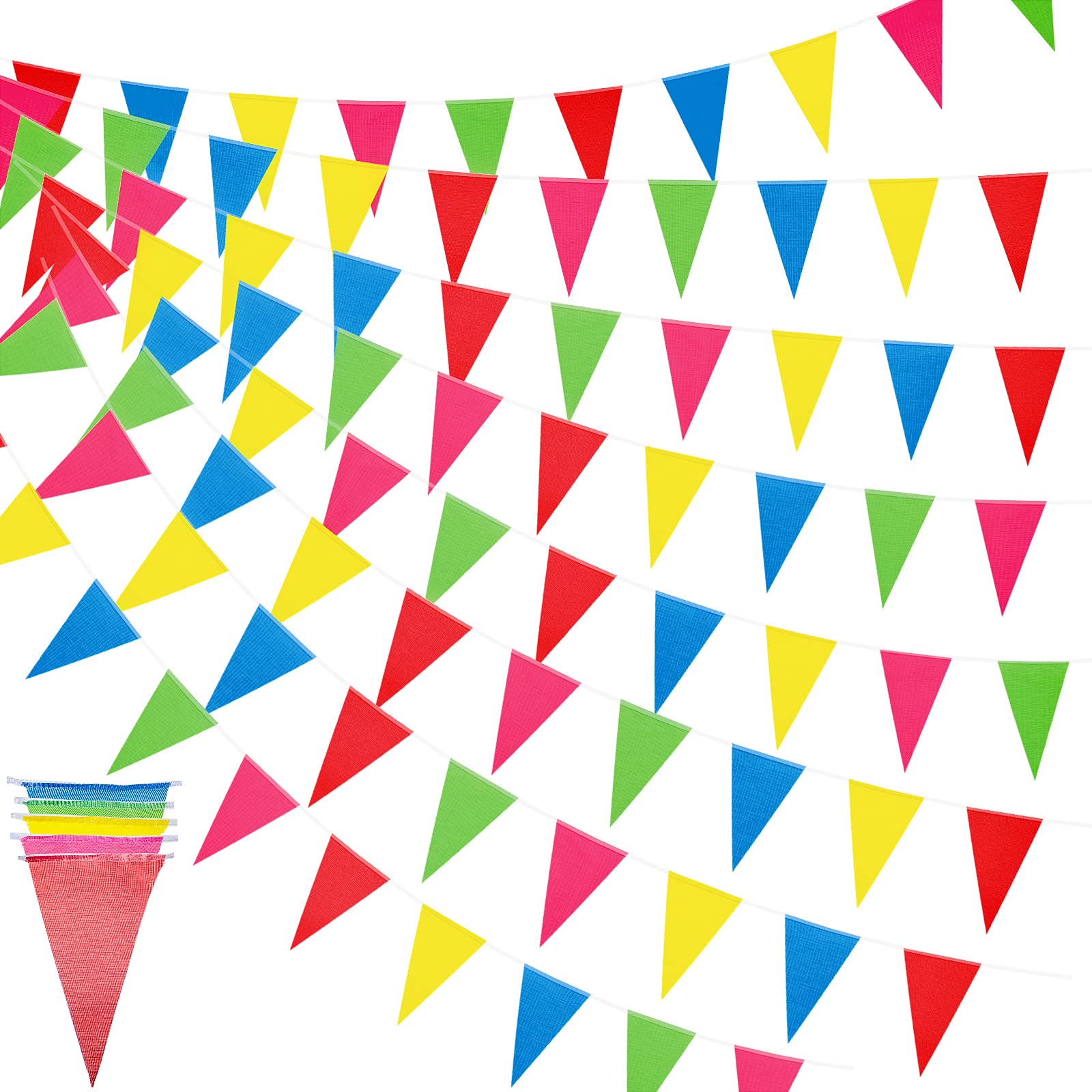 820 ft 500 Pcs Colorful Pennant Banner Flag Multicolor Rainbow Pennant Banner Triangle Flag Bunting for Party Celebrations Festival Wedding Decoration,10 Set…