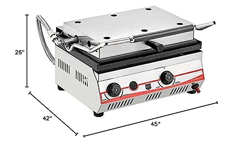 Propane (LPG) Gas Industrial Commercial Grade Kitchen Equipment Non-Stick CAST Iron GROOVED Plates Restaurant Cafe Catering Panini Press Grill Sandwich Griddle Maker Machine Large Size