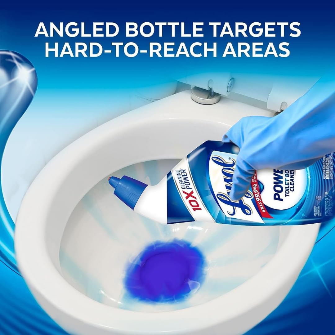 4PK Lysol®' Power Clinging Gel Toilet Bowl Cleaner ADVANCED 32FL Oz EACH - 128FL Oz TOTAL + 2pk Microfiber Cleaning & Dust Removal Gloves + 1 Plastic V-Type Toilet Brush