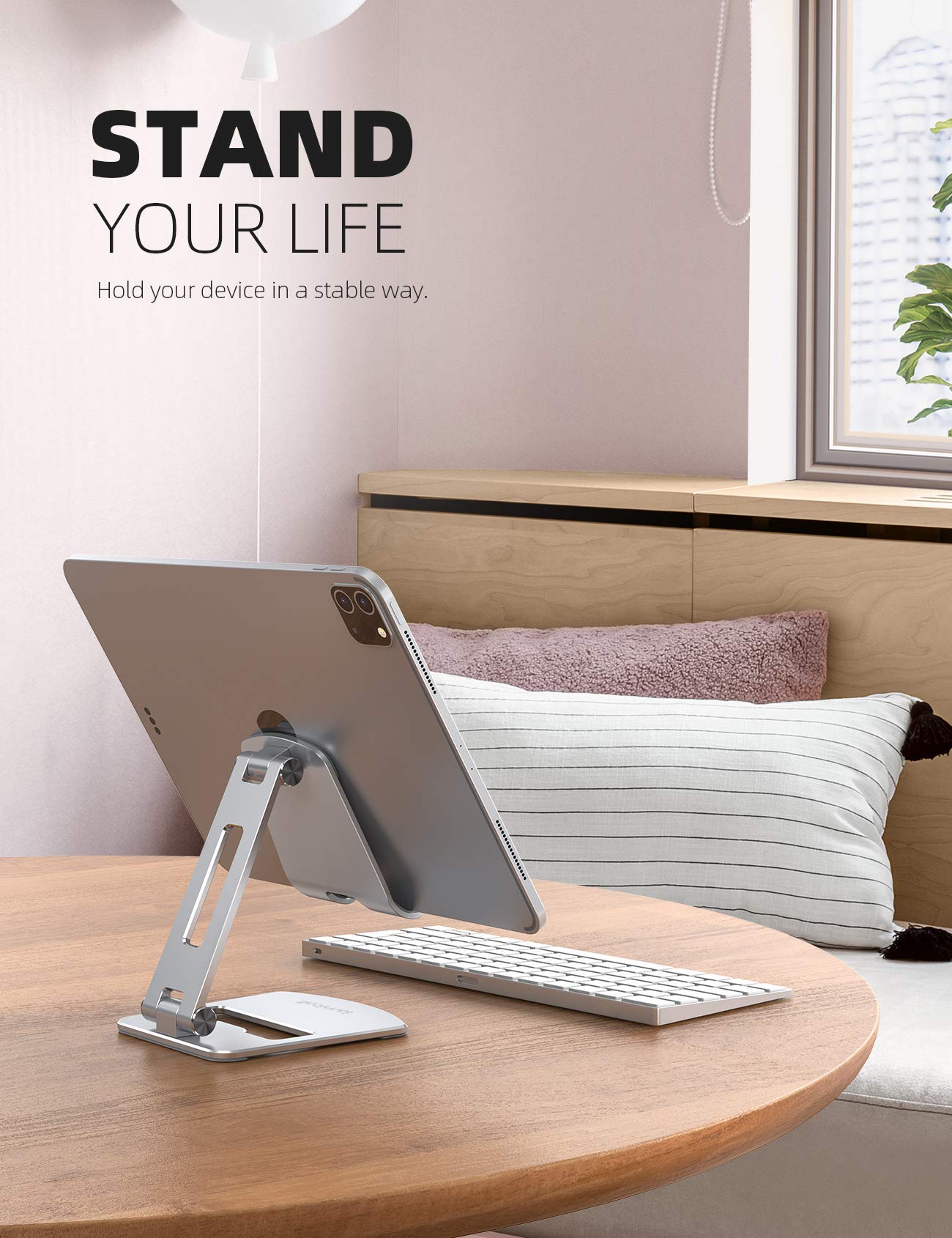 Lamicall Tablet Stand, Foldable Holder - Adjustable Tablet Dock, for 4.7" - 13" Tablet, Such as iPad Pro 11/10.5/12.9, Mini, Air, Galaxy Tabs, Kindle, Silver