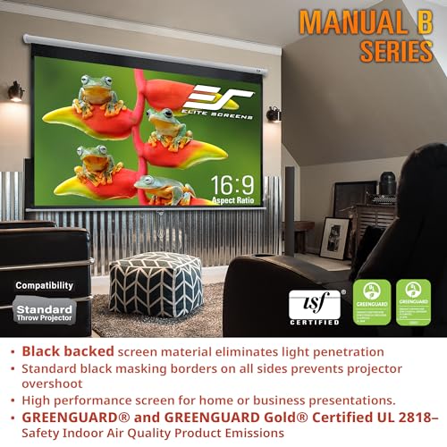 Elite Screens Manual B, 100-INCH Manual Pull Down Projector Screen Diagonal 16:9 Diag 4K 8K 3D Ultra HDR HD Ready Home Theater Movie Office Presentation, M100H