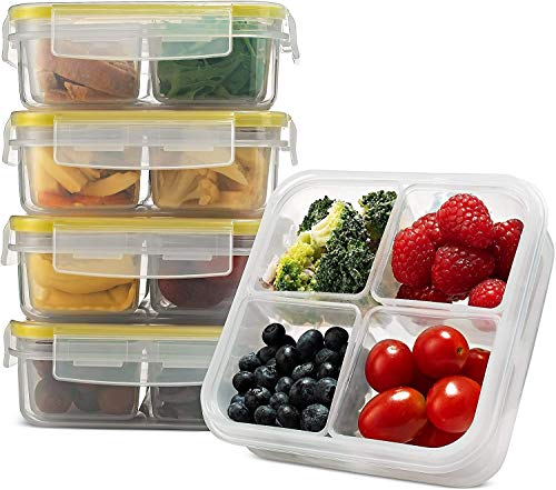Komax Biokips Snack Containers – Bento Box Meal Prep Container Set w/4 Compartments – Portion Control Lunch Containers – BPA-Free Airtight Food Storage Containers (3 Pcs)