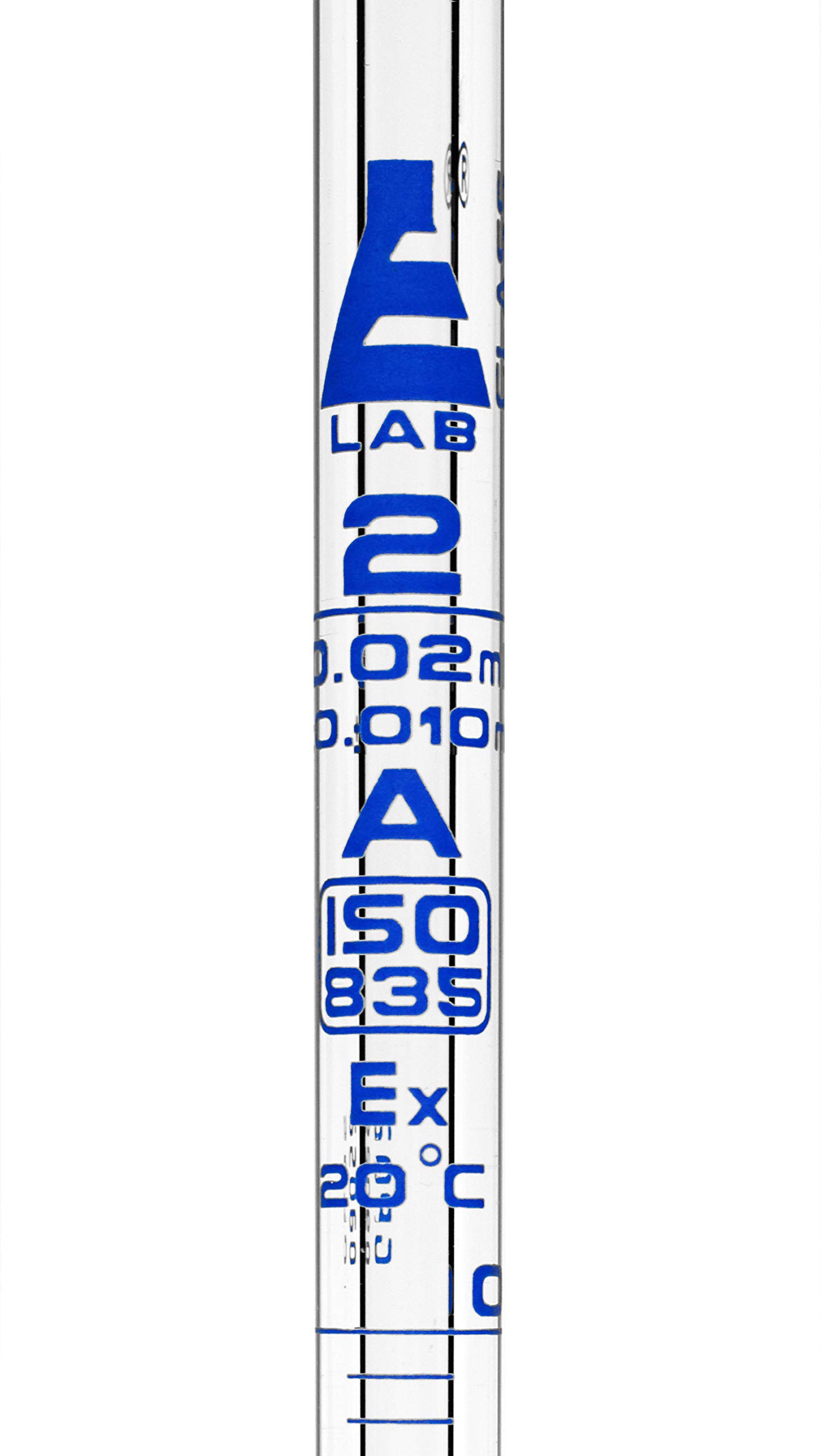 EISCO Serological Pipette, 2ml - Class A, Tolerance ±0.010ml Blue Graduations Color Code, Black Calibrated for Delivery to Jet Borosilicate Glass- Eisco Labs