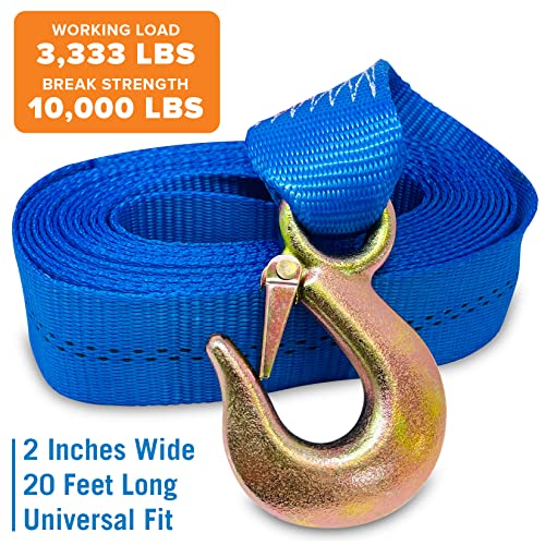 Boat Trailer Winch Strap with Hook Bow Boat Winch Strap Replacement for Hand Crank Trailer Heavy Duty Boat Hook Boat Winch Strap with Hook Towing Boat Trailer Straps Other Trailers 10000Lbs 2" x 20'
