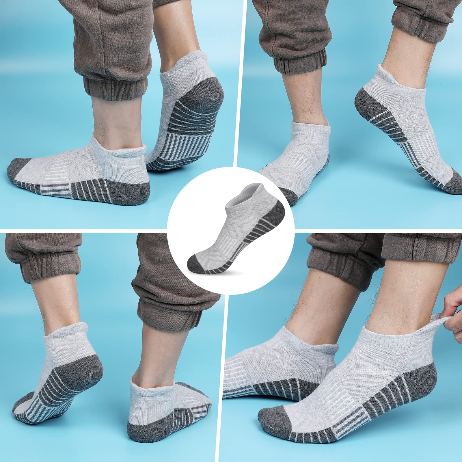 Aganear Athletic Running Socks, Sports Socks for Men Women, Cushioned Breathable Ankle Socks with Arch Support, 6 Pairs (6-9, Grey)