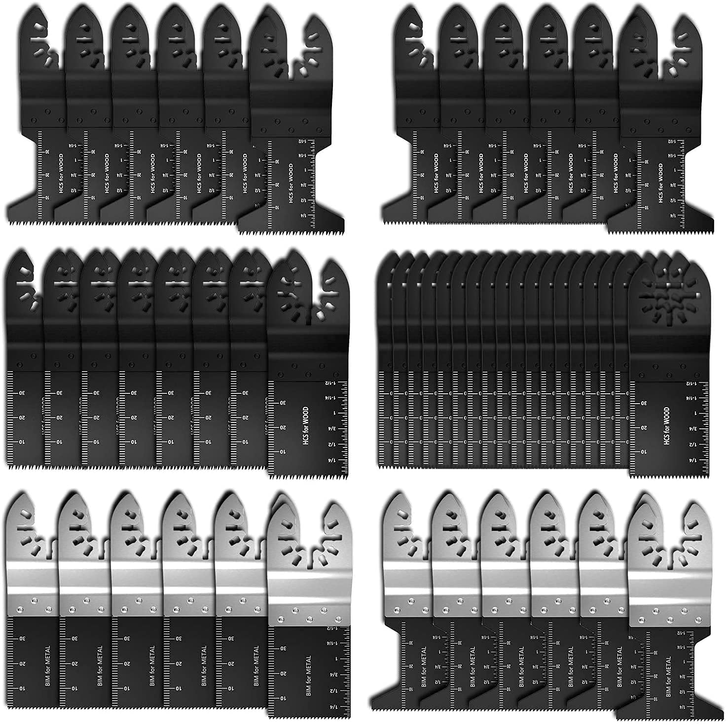 50 Pack Wood/Bi-Metal Professional Universal Quick Release Oscillating Saw Blades, High Precision Multi Tool Blades for Fein Multimaster, Porter Rockwell Cable, Black & Decker, Bosch Craftsman