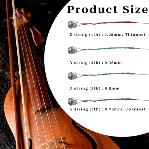 8 Pcs Violin Strings Full Set 4/4 (G-D-A-E) Violin Universal String Steel Core with Nickel-Plated Ball Head Nickel-silver Wound String for 4/4 3/4 1/2 1/4 Violin