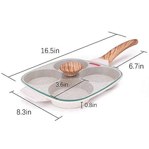 Bobikuke Egg Pan Fried Egg Pan, Egg Frying Pan with Lid Nonstick 4 Cups Pancake Pan Aluminium Alloy Cooker for Breakfast, Gas Stove & Induction Compatible (White)