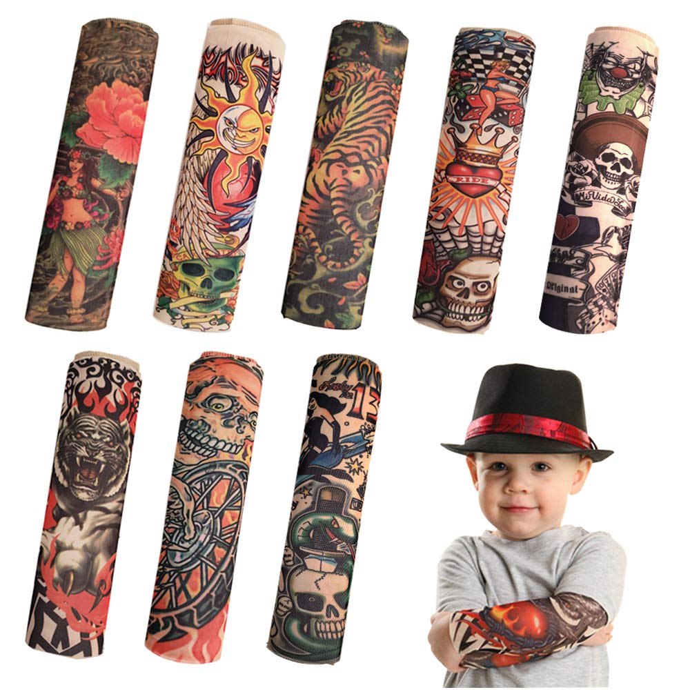 Tattoo Sleeve for Kids, Baby Tattoo Sleeves Arts Fake Slip on Arm Sunscreen Sleeves UV Sun Protection Cooling Arm Sleeves for Kid Child 8 PCS