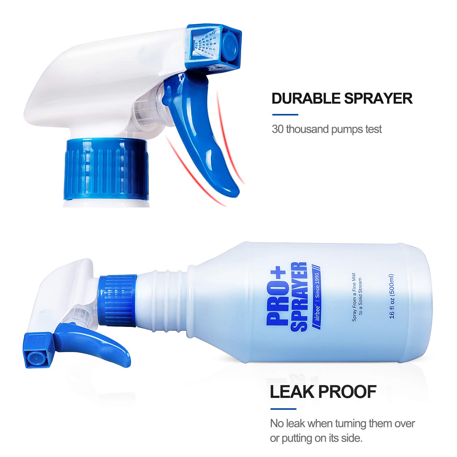 airbee Plastic Spray Bottles 4 Pack 16 Oz for Cleaning Solutions, Planting, Pet, Bleach Spray, Vinegar, Professional Empty Spraying Bottle, Mist Water Sprayer with Adjustable Nozzle & Measurements