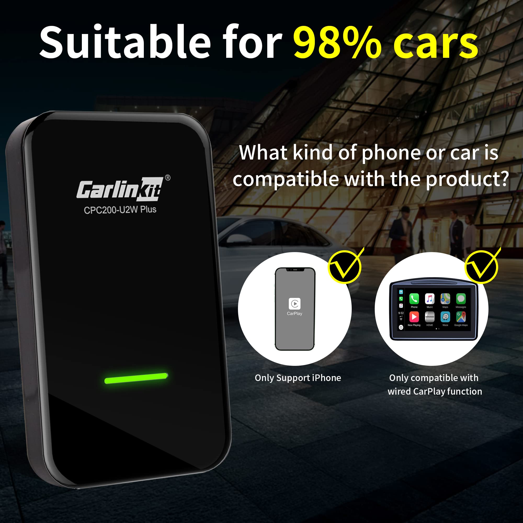 Citreal Wireless CarPlay Adapter Compatible with Factory Wired CarPlay for iPhone 6 to13 Pro MAX, Plug&Play Easy Setup Wireless Adapter Dongle Convert Wired to Wireless car Play Black CPC200-U2W Plus