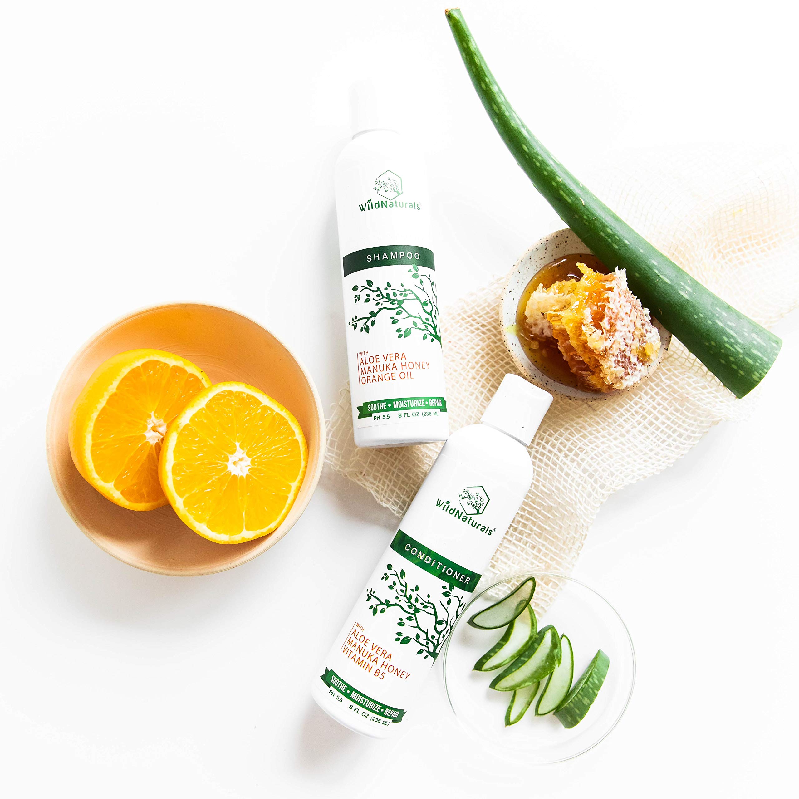 Manuka Honey Shampoo and Conditioner - Soothing Moisturizing Formula for Eczema, Psoriasis, Curly Hair and Color-Safe - All Natural Set