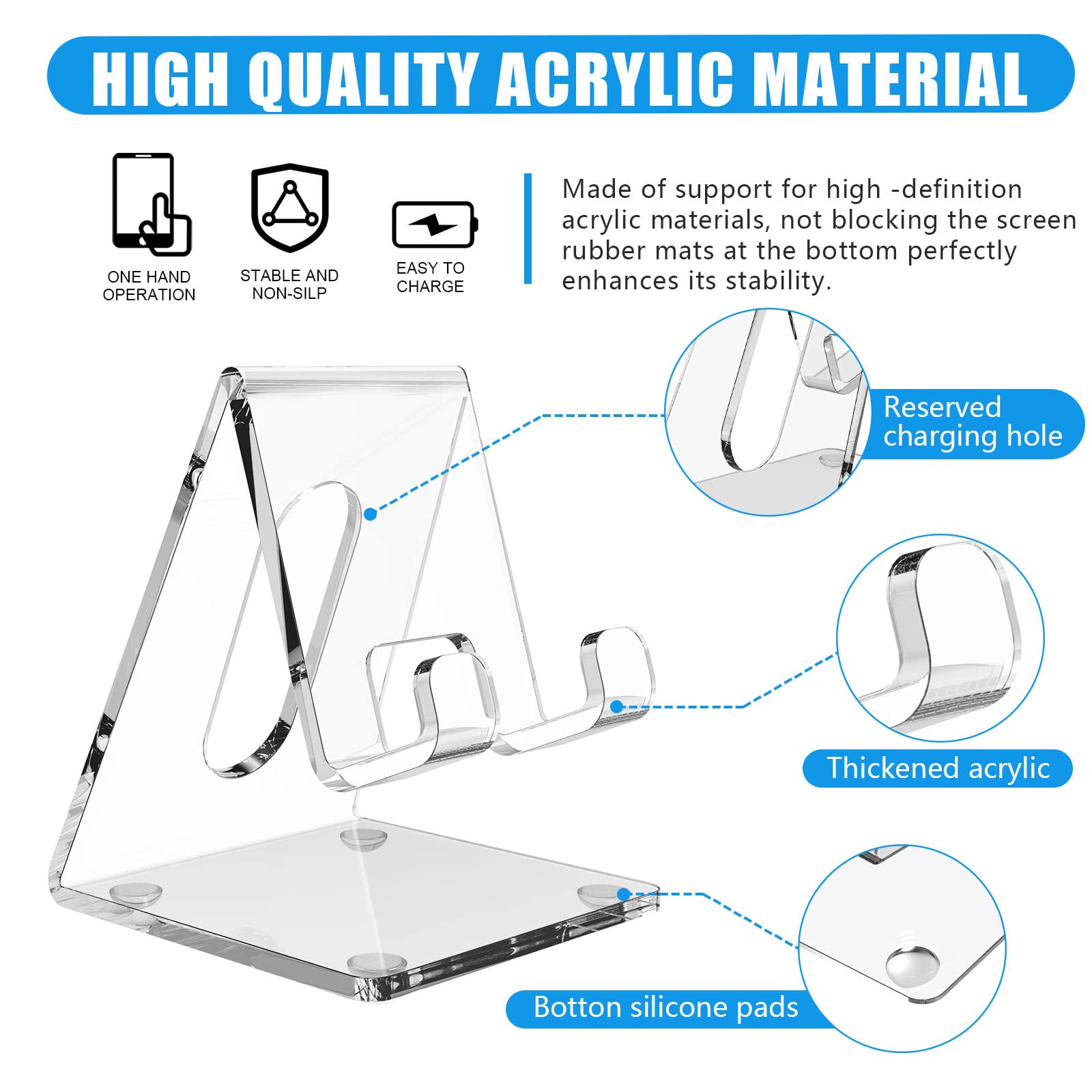 Acrylic Cell Phone Stand for Desk, Phone Holder for Office, Portable Phone Holder, Compatible with iPhone15 14 13 12 11 Pro XS Max XR 8 7 6S Plus, Samsung S20+ Note10, Tablets(1Pack)