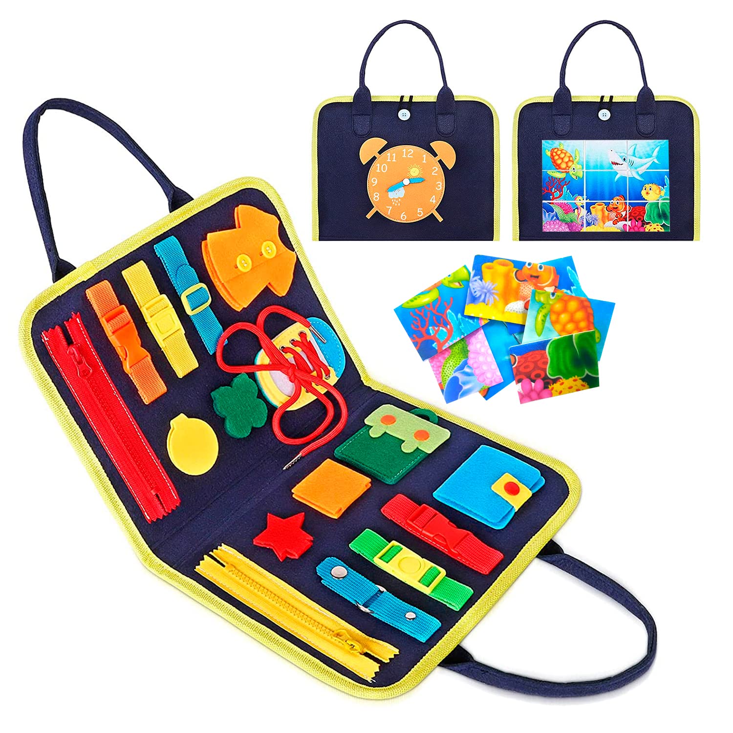 Busy Board Toys for Toddlers, Montessori Toys Gifts for 3-5 Year Old Boys & Girls, Preschool Toddler Activities Educational Travel Toy Learning Basic Dress Skills