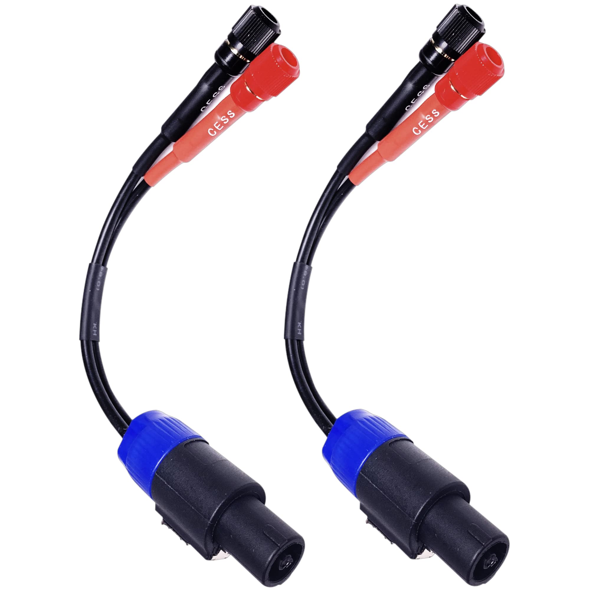 CESS-089 Speakon Plug to Female Banana Jack Speaker Cable, Accept Banana Plug, Spade Fork and Bare Wire, 2 Pack