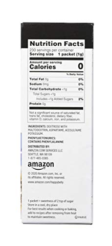 Amazon Brand - Happy Belly Zero Calorie Blue Aspartame Sweetener Powder Packet, 230 count (Previously Sugarly Sweet), 8.11 ounce (pack of 1)