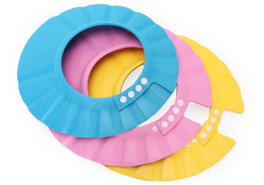 Elandy 3pcs Soft Adjustable Shampoo Bath Bathing Shower Cap Hat Wash Hair Sheet Hat for Baby Kids Children Color Random