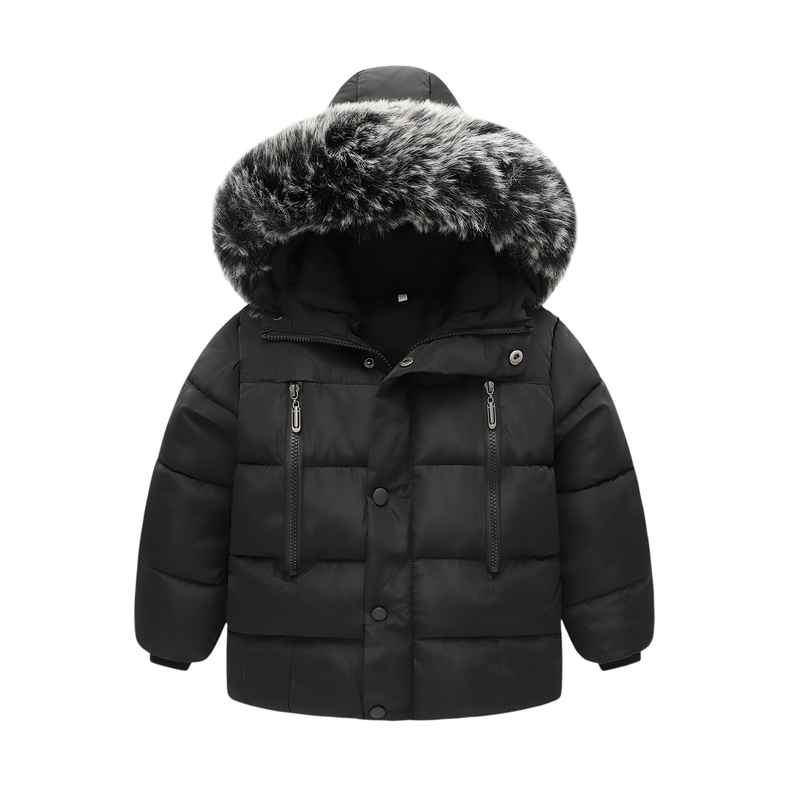 YAGATA Toddler Coat Thicken Fur Collar Hoodie Down Toddler Jacket Warm Toddler Winter Puffer Jacket Black 1-2T 90