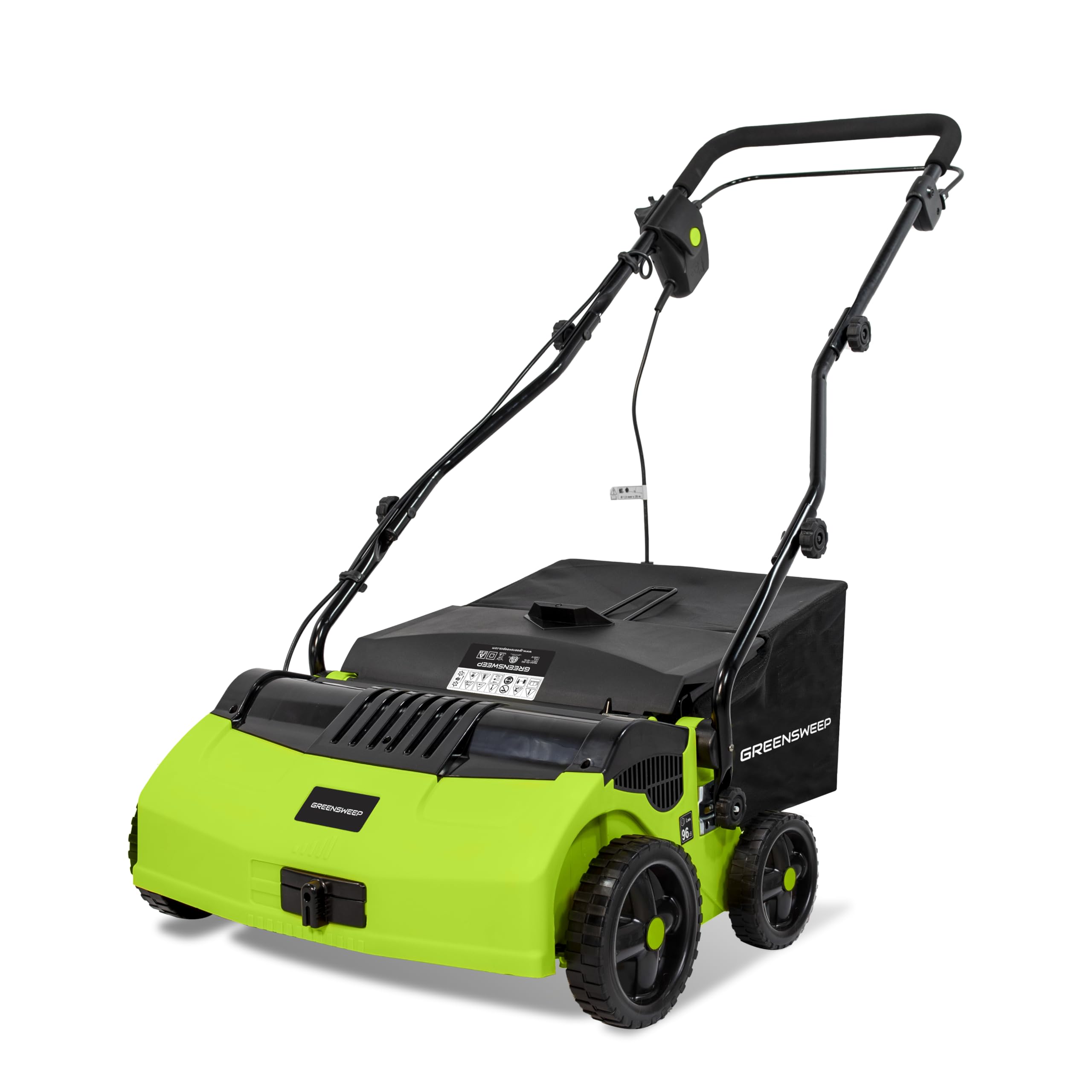 GreenSweep V2 - Artificial Grass Electric Sweeper Rake Vacuum 45L Collection Bag,5 Adjustable Heights, Foldable Handle