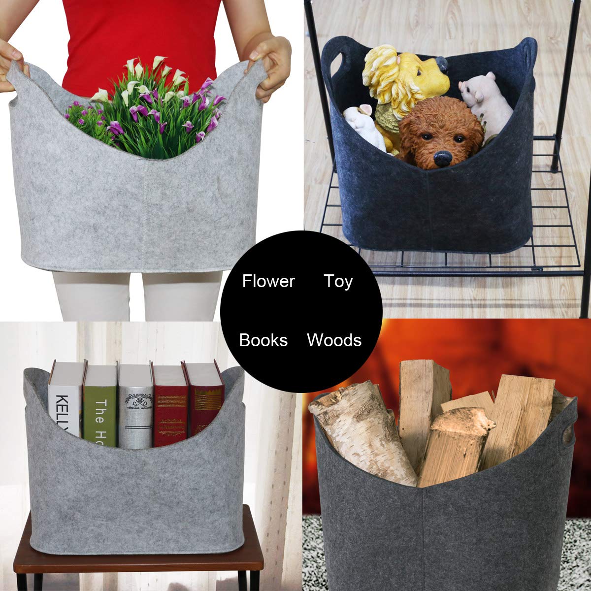 LIMEIDE Portable Felt Foldable Holder Bag/Bin/Basket for Storage,Grey Felt Bin with Handles,Collapsible & Stronger Storage Solution for Office,Bedroom,Camping,Toys Large,15.8x11.8x15.8 inches (LxWxH)