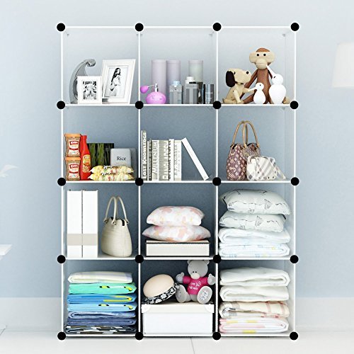 KOUSI Portable Storage Cubes-14 x14 Cube (12 Cubes)-More Stable (add Metal Panel) Cube Shelves with Doors, Modular Bookshelf UnitsοΌClothes Storage ShelvesοΌRoom Organizer for Cubby Cube