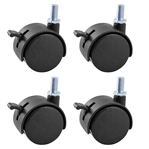 BokWin 4 Pcs 1.5" Nylon Plastic Replacement Caster Swivel Furniture Wheels with Brakes for Office Chair, Game Chair, Kitchen Shelf, Sofa(Stem Diameter 5/16”)