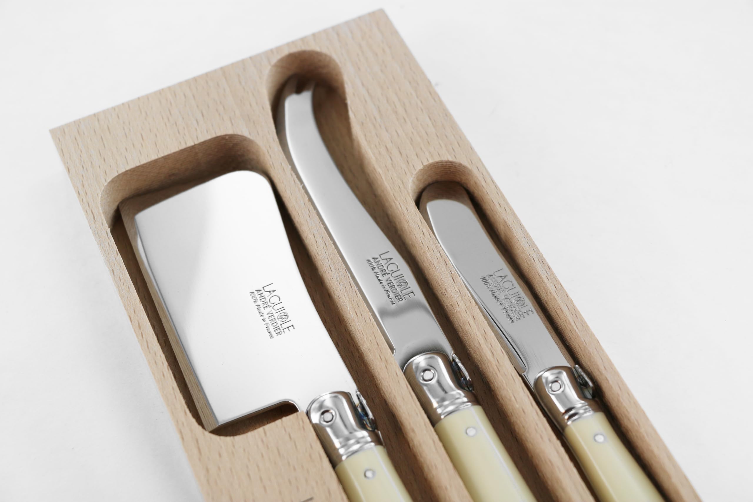 Andre Verdier Laguiole Debutant Cheese Knife Set 3 pce, Stainless Steel/Ivory, AV-3PC-CHEESE-IF, Made in France