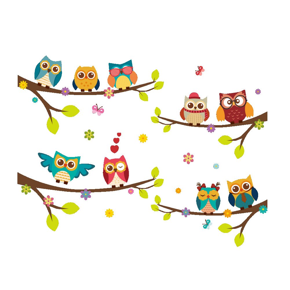 ElecMotive Wall Stickers of Tree Owls Wall Decals for Kids Rooms Nursery Baby Boys & Girls Bedroom